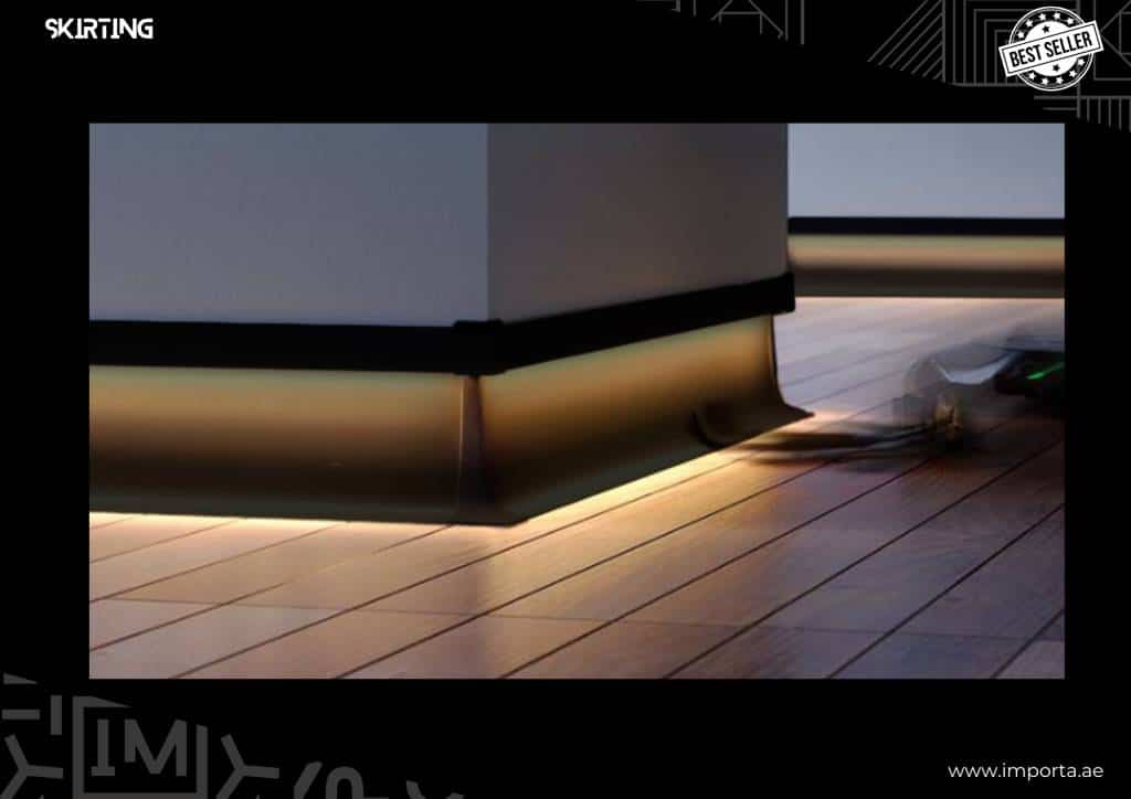 Surface-Mounted Aluminum Skirting Board with LED Lighting Curved Black